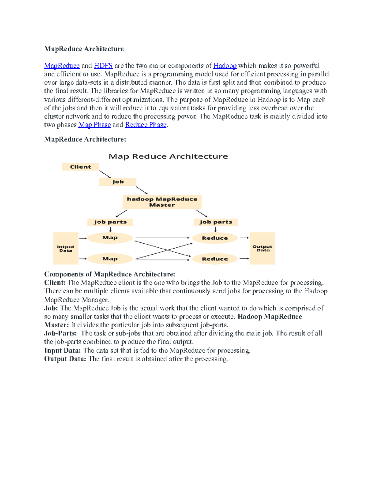 MapReduce Architecture and HDFS Overview for Big Data Studies - Studocu