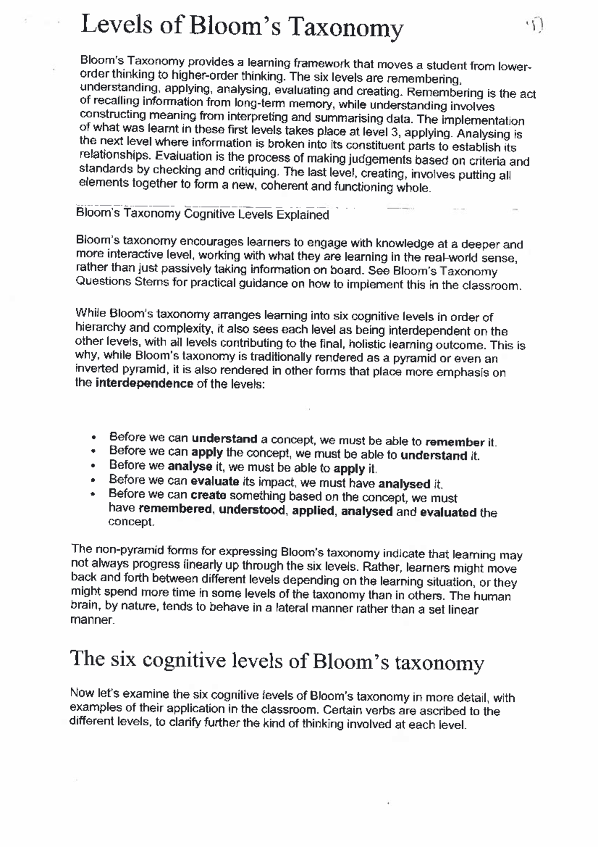 Cognitive Levels of Taxonomy Explained: A Summary Guide - Studocu