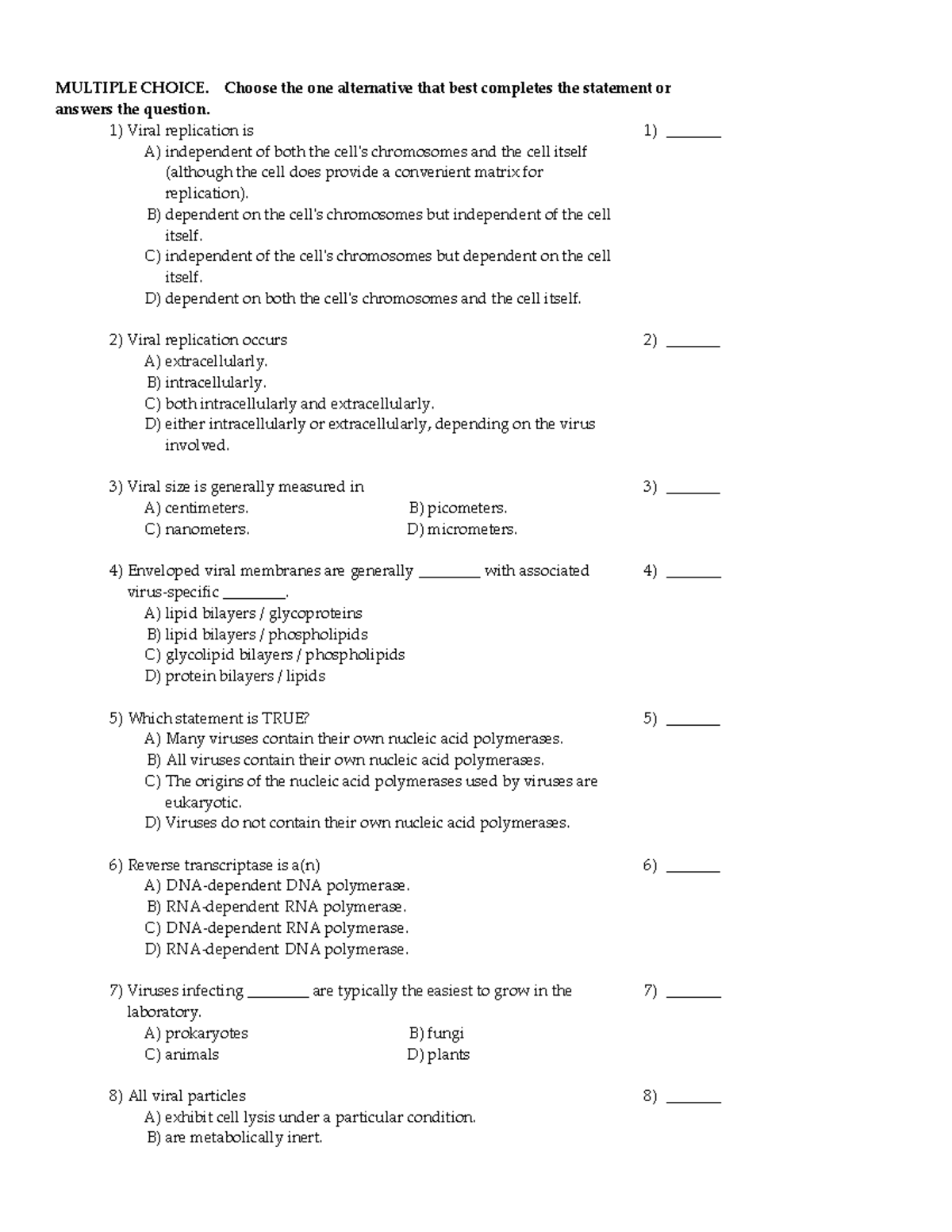Ch 09 - Viral Replication & Infection Test Questions - Studocu