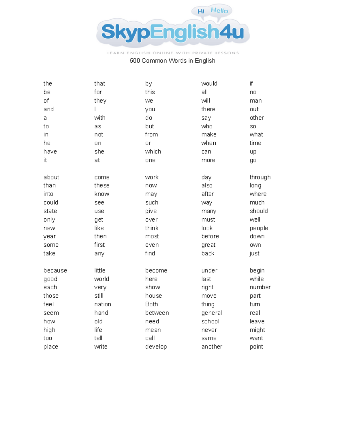 500 Most Common English Words: Essential Vocabulary List - Studocu