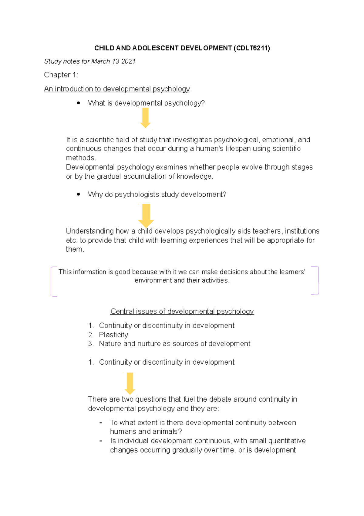 Child AND Adolescent Development Notes (CDLT6211) - CHILD AND ...