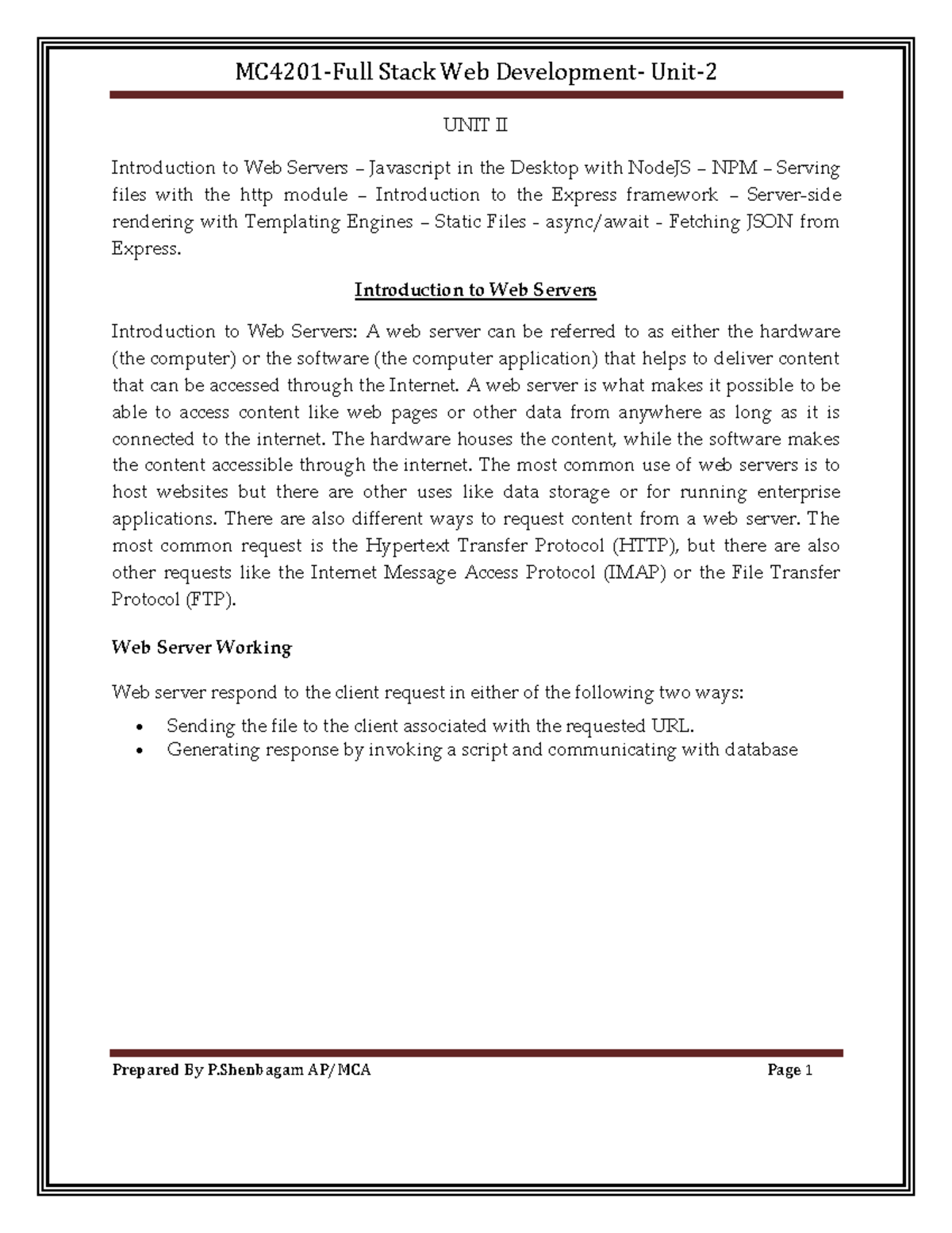 Full Stack Web Development (Course Code: FSWD) - Unit II Overview - Studocu