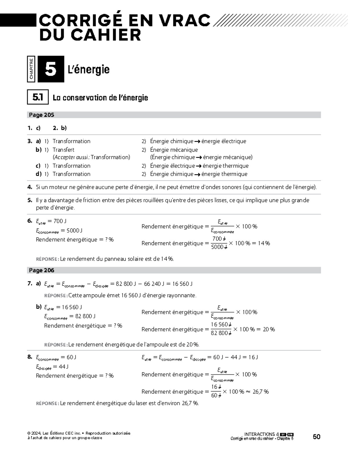 Interactions 4 ST-STE: Corrigé Vrac Chapitre 5 Énergie et Travail - Studocu