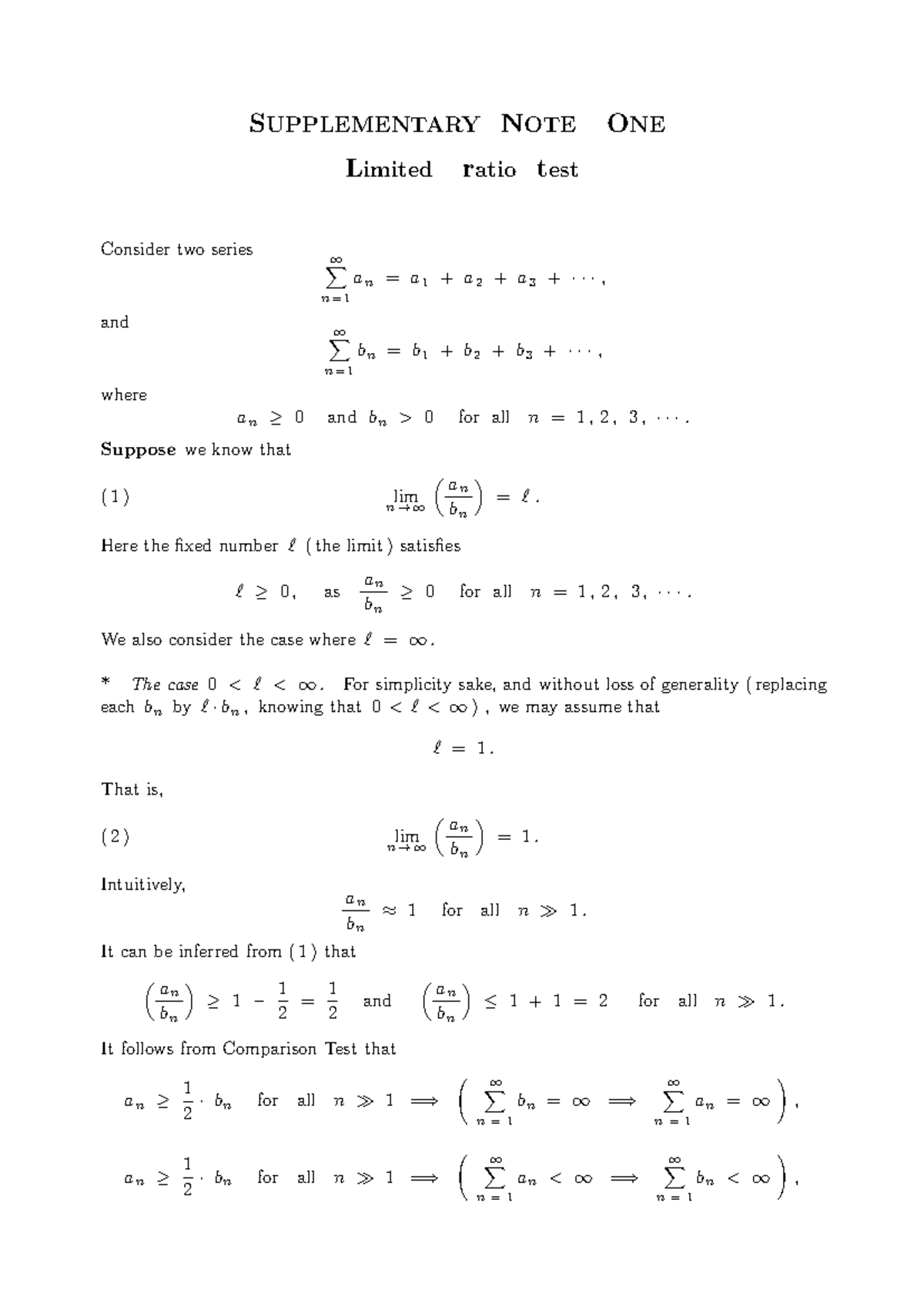 Supplementary Note 1: Ratio Test for Series Convergence Analysis - Studocu