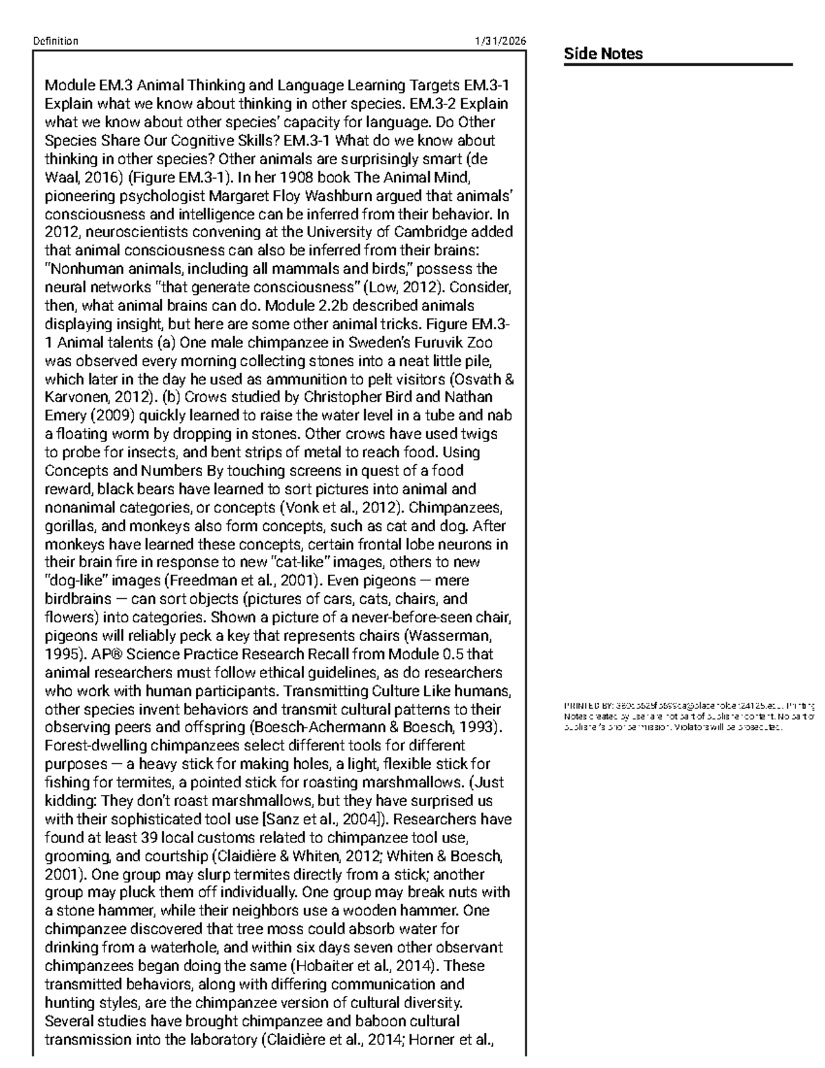 Module EM.3 Animal Thinking and Language: Cognitive Skills ...