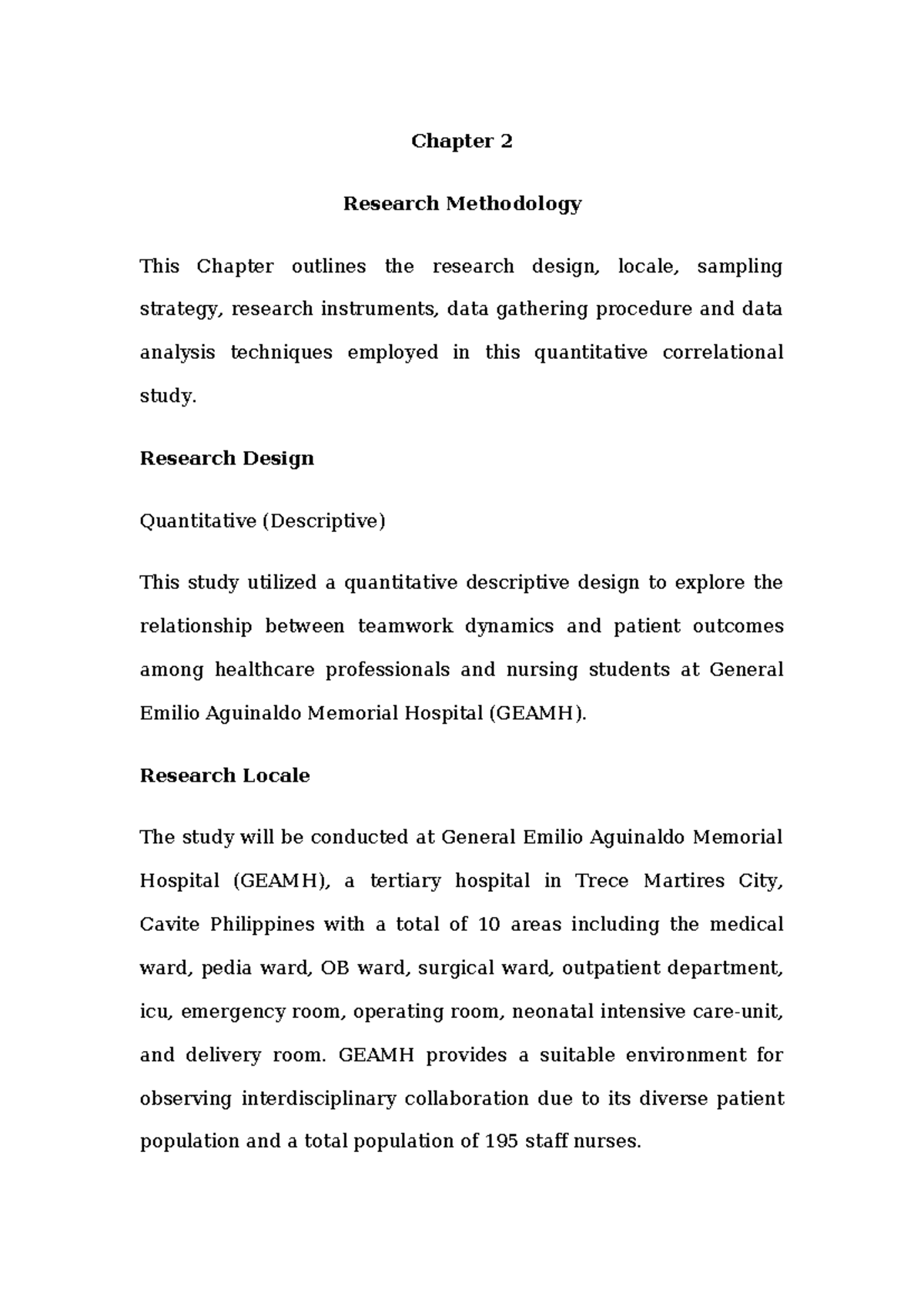 Chapter 2 - Research Methodology in Nursing (NURS 101) - Studocu