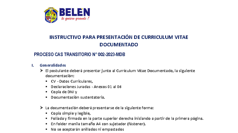 Instructivo para Presentación de CV Documentado - Proceso CAS - Studocu