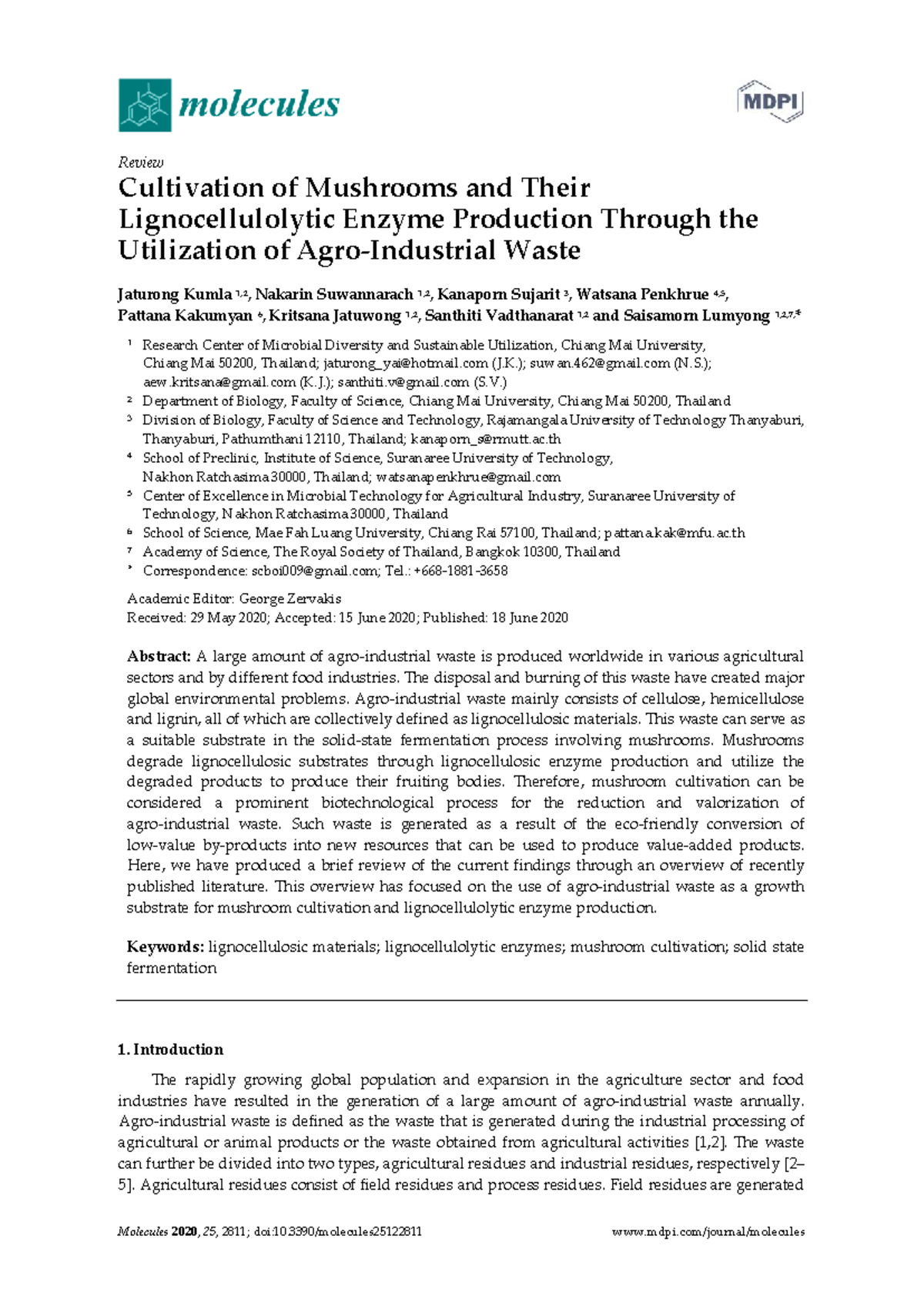 Molecules 2020: Cultivation of Mushrooms & Lignocellulolytic Enzymes ...