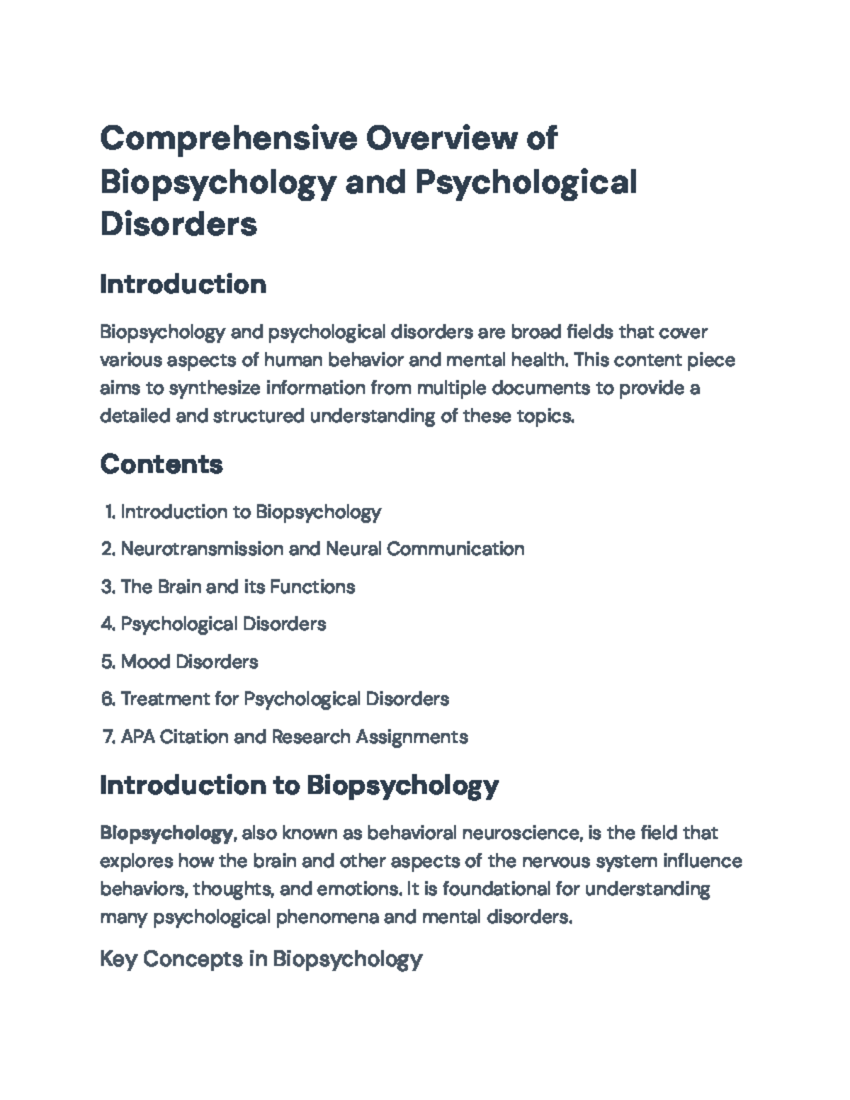 Comprehensive Guide to Biopsychology & Psychological Disorders (PSY 101 ...