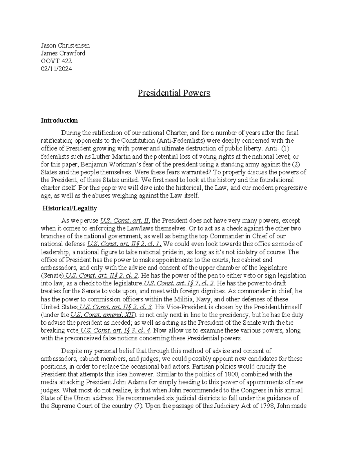 Analyzing Presidential Powers: Insights and Modern Implications - GOVT ...