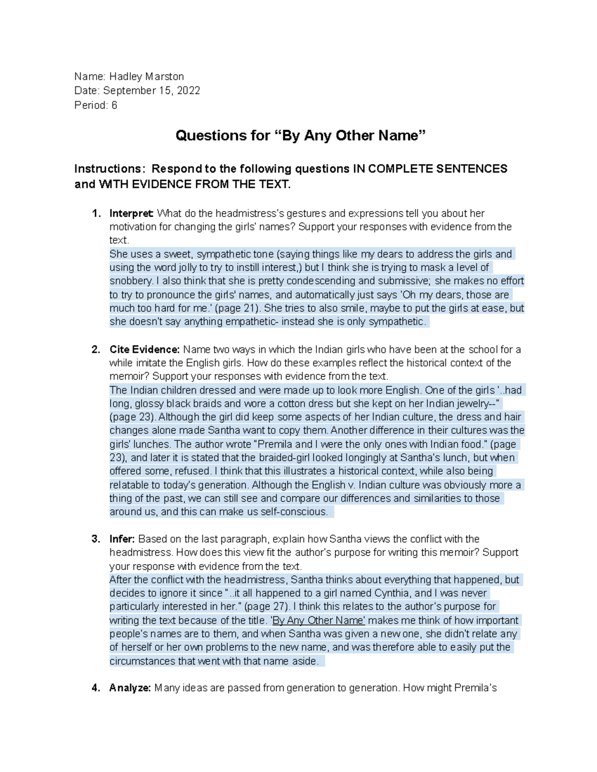 Questions and Analysis for "By Any Other Name" - INT-2 - Studocu