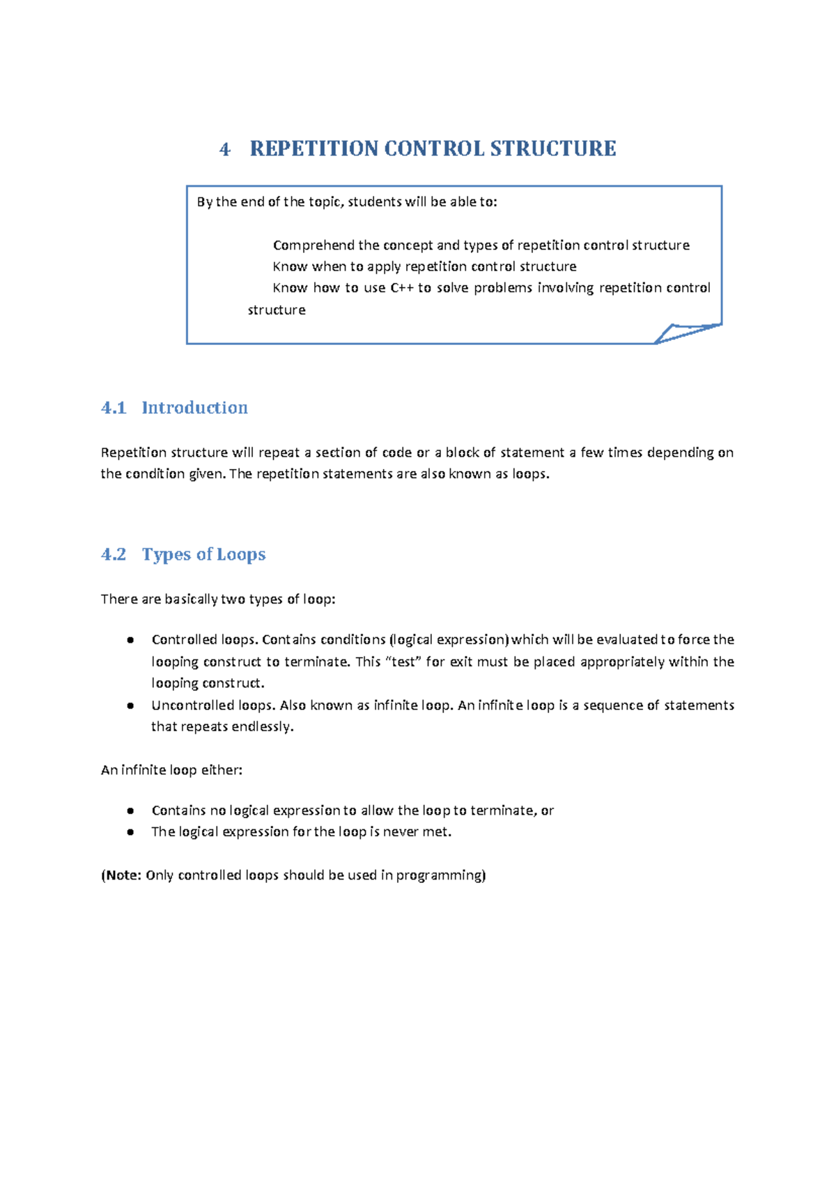 Chapter 5 Extra Notes - Repetition Control Structure - 4 REPETITION ...
