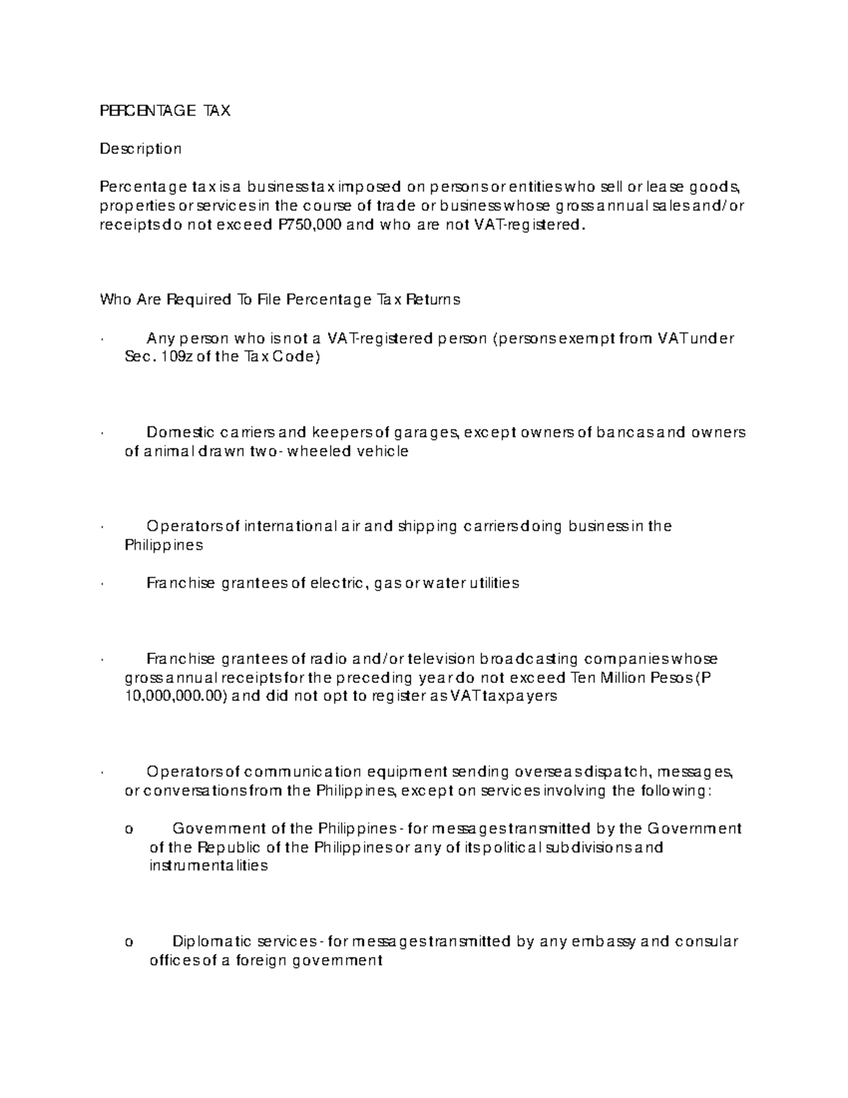 Percentage Tax Guidelines and Updates (Opt) - Studocu