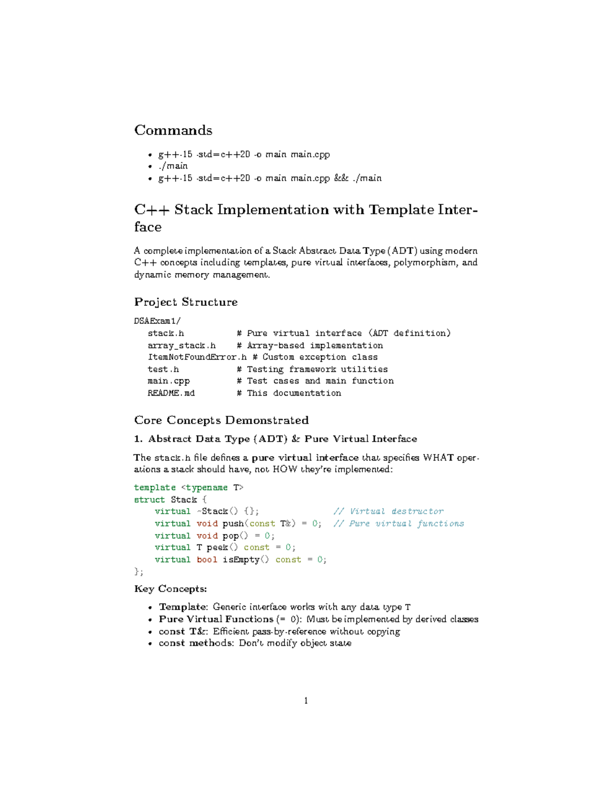 C++ DSA Exam 1 Project: Stack Implementation with Template ADT - Studocu