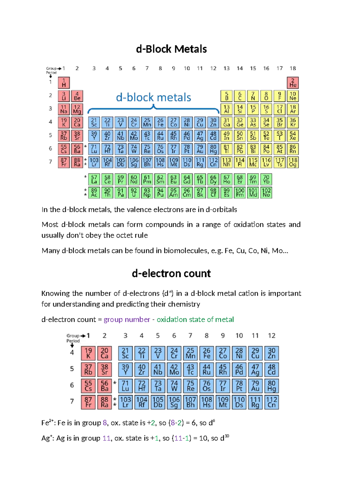 Lecture 4 Handout 1 - d-block Metals - d-Block Metals In the d-block ...