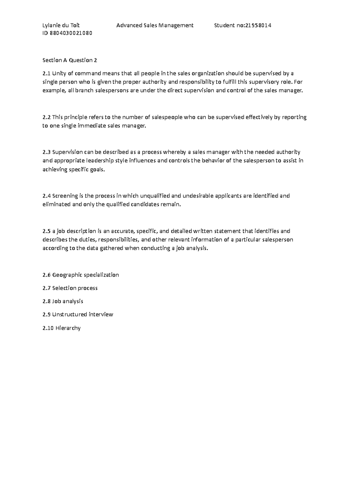 Advanced Sales Management (ASM) Assignment 1: Section A Q2 Analysis ...
