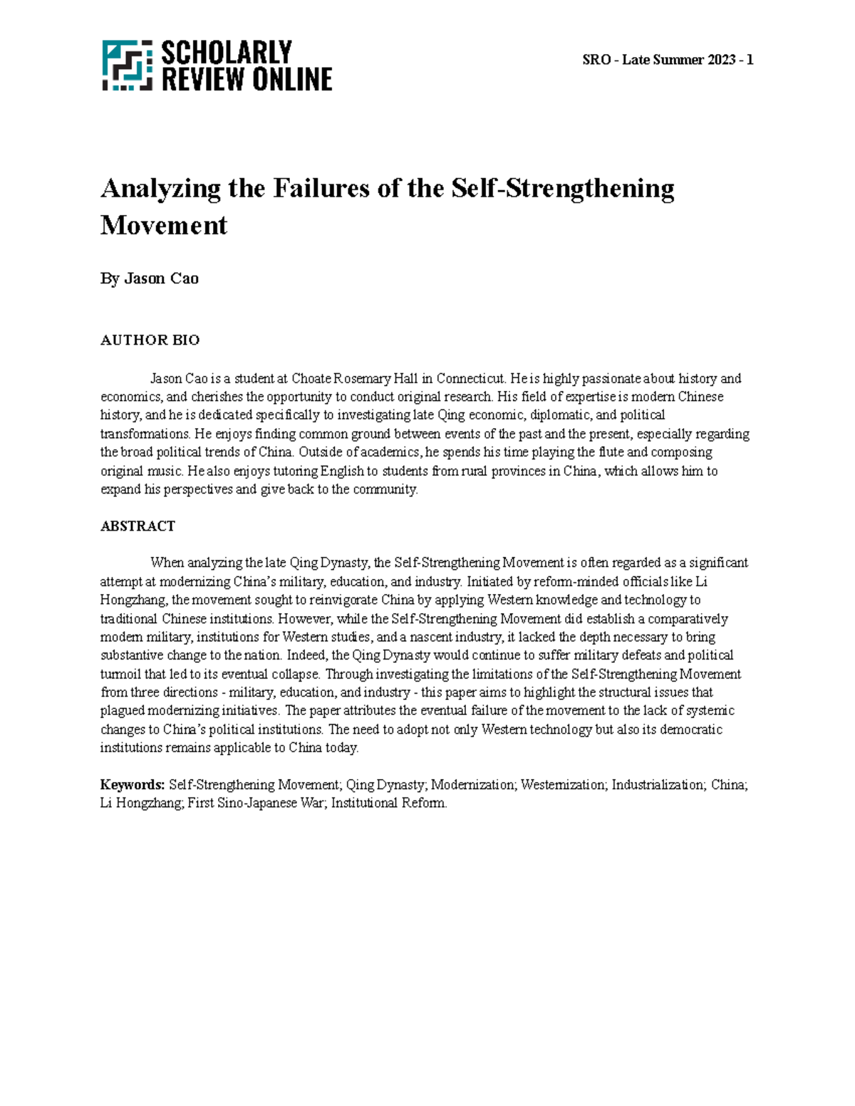 Analyzing the Limitations of the Self-Strengthening Movement: A Case ...