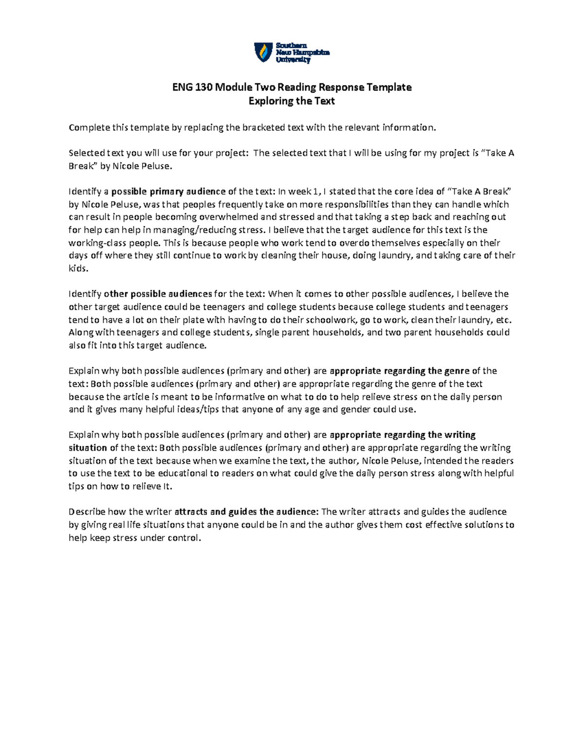 Module Two template - ENG 130 Module Two Reading Response Template Exploring the Text Complete ...