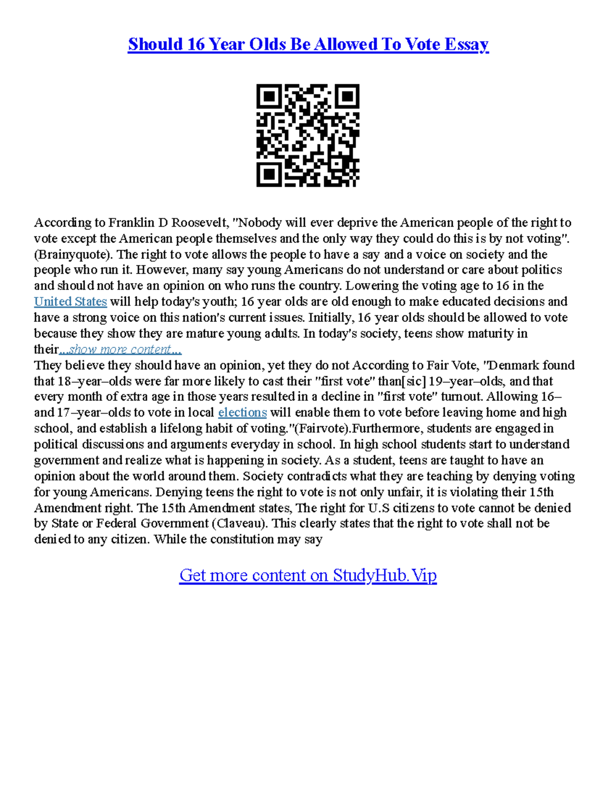 Should the Voting Age Be Lowered to 16? A Comprehensive Essay - Studocu