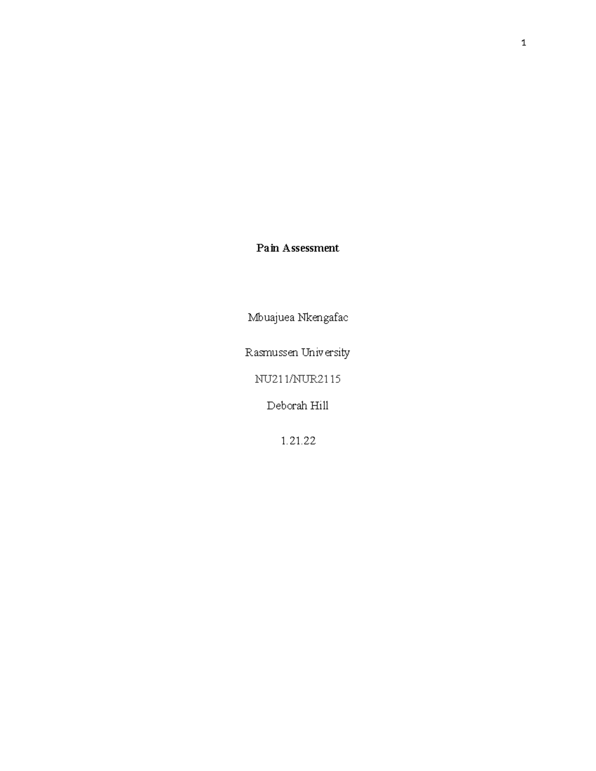 MNkengafac Module 09 Written Assignment: Pain Assessment Overview - Studocu