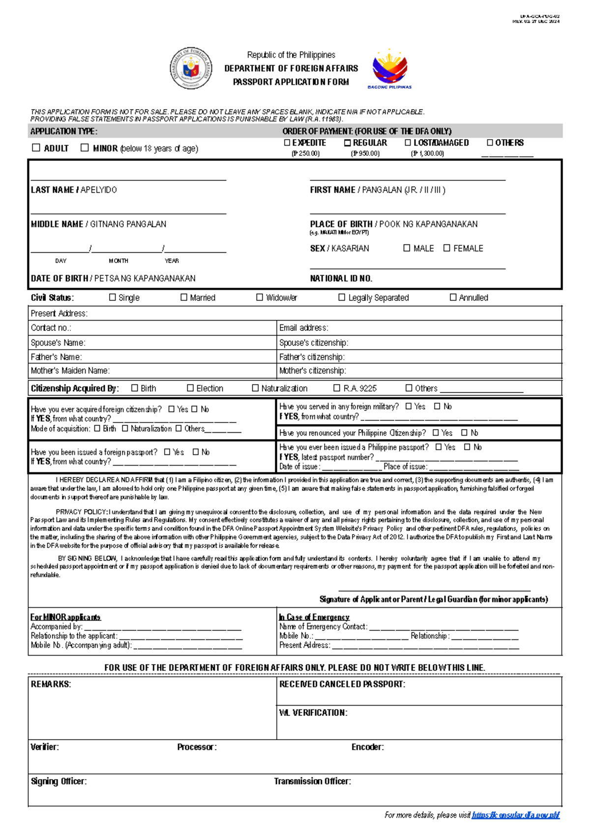 DFA Passport Application Form - Revision 02/27/2024 - Studocu
