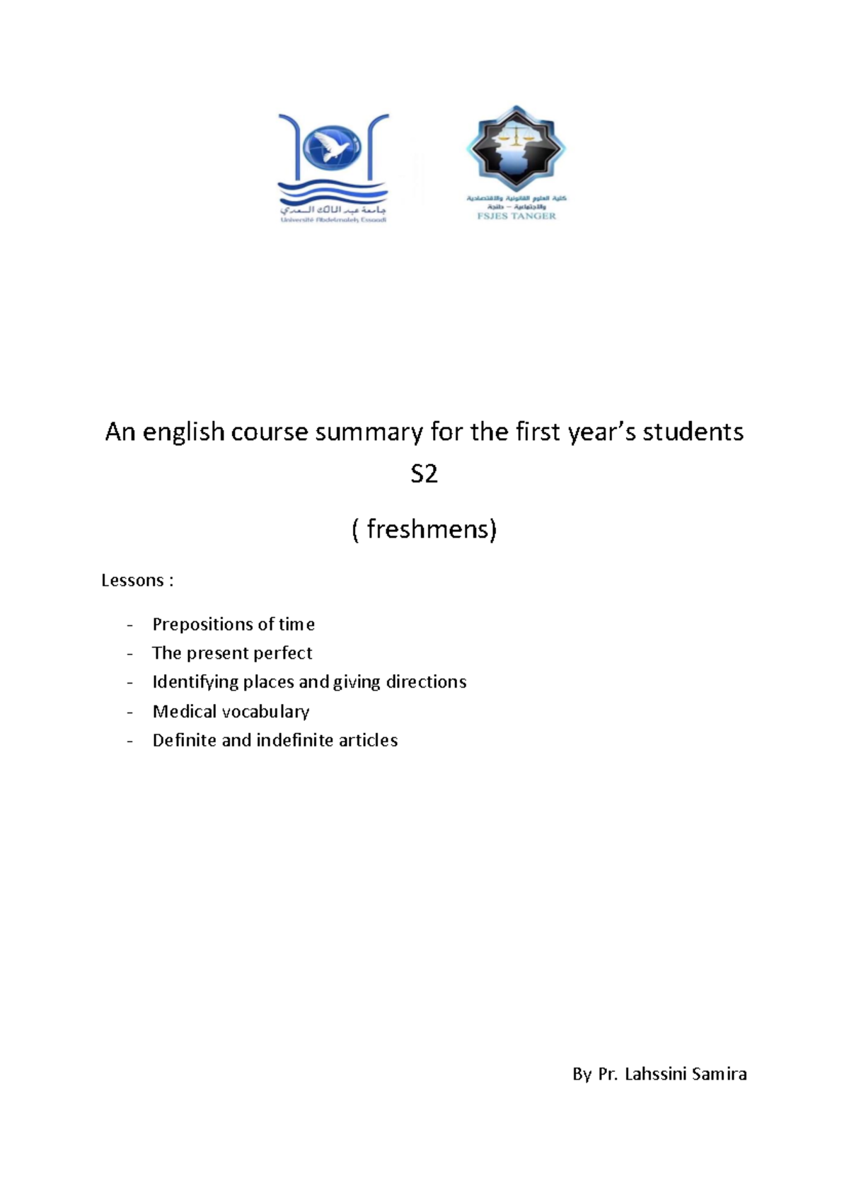 English course - anglais - An english course summary for the first year ...