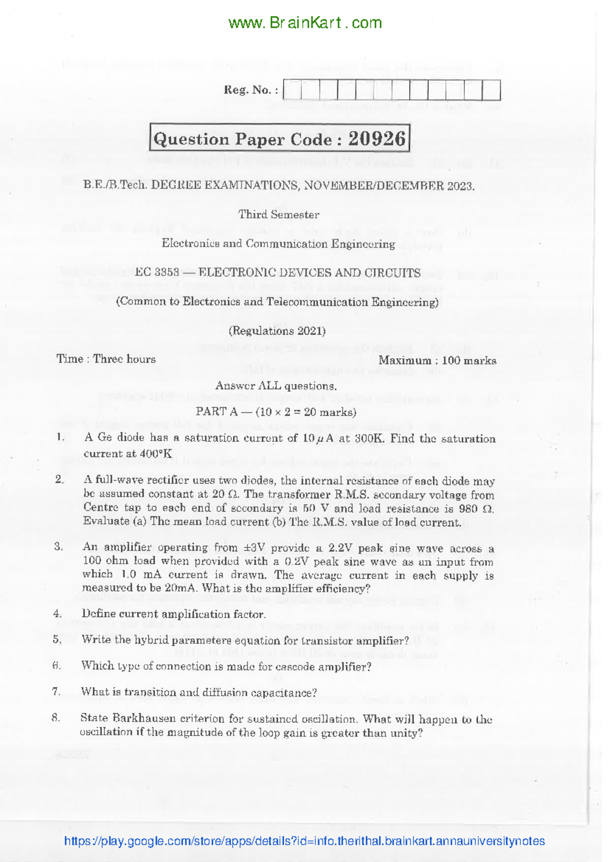 Electronic Devices and Circuits - EC3353 Question Paper Nov-Dec 2023 - Studocu