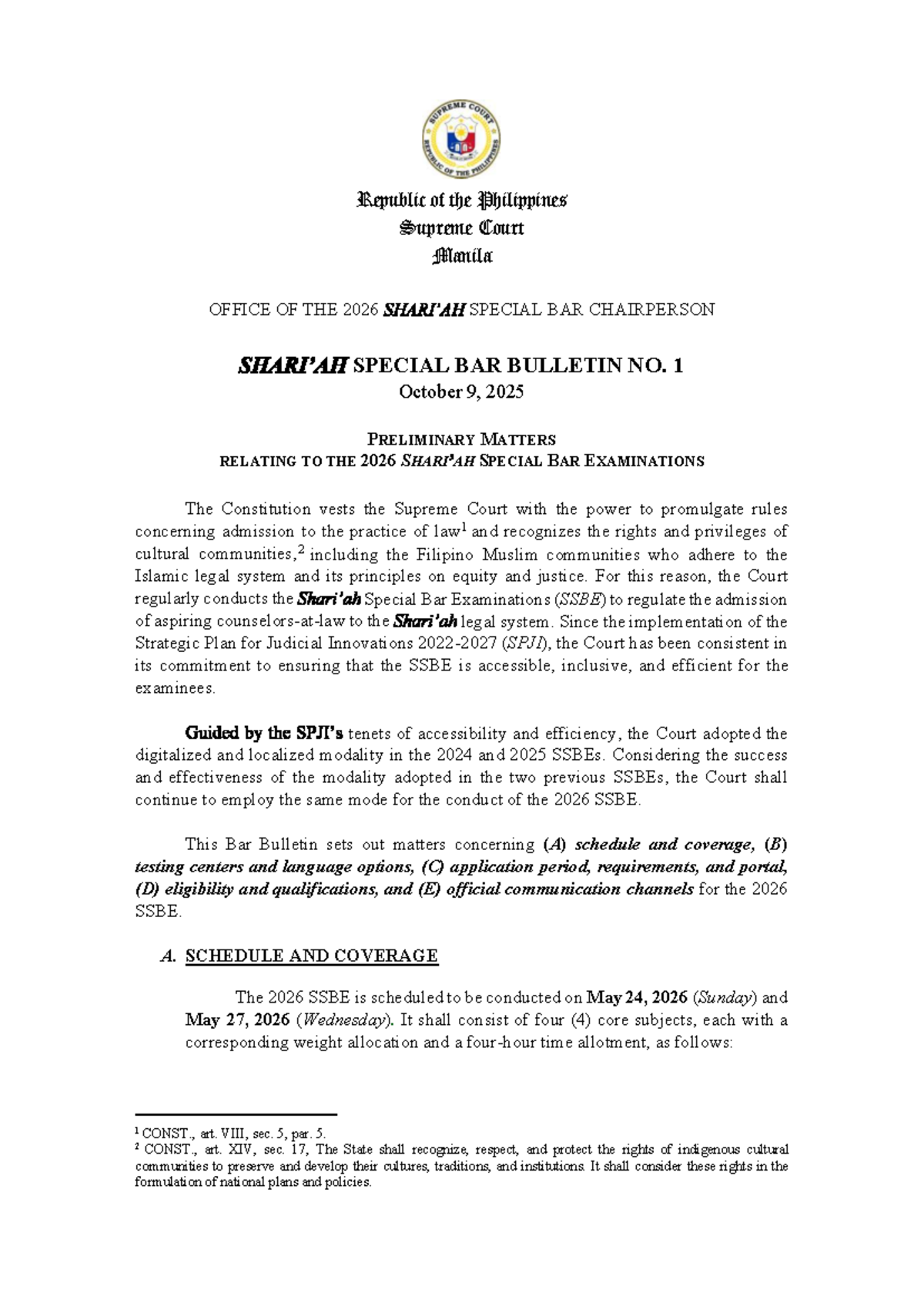 2026 SSBE Bar Bulletin No. 1: Preliminary Matters and Guidelines - Studocu