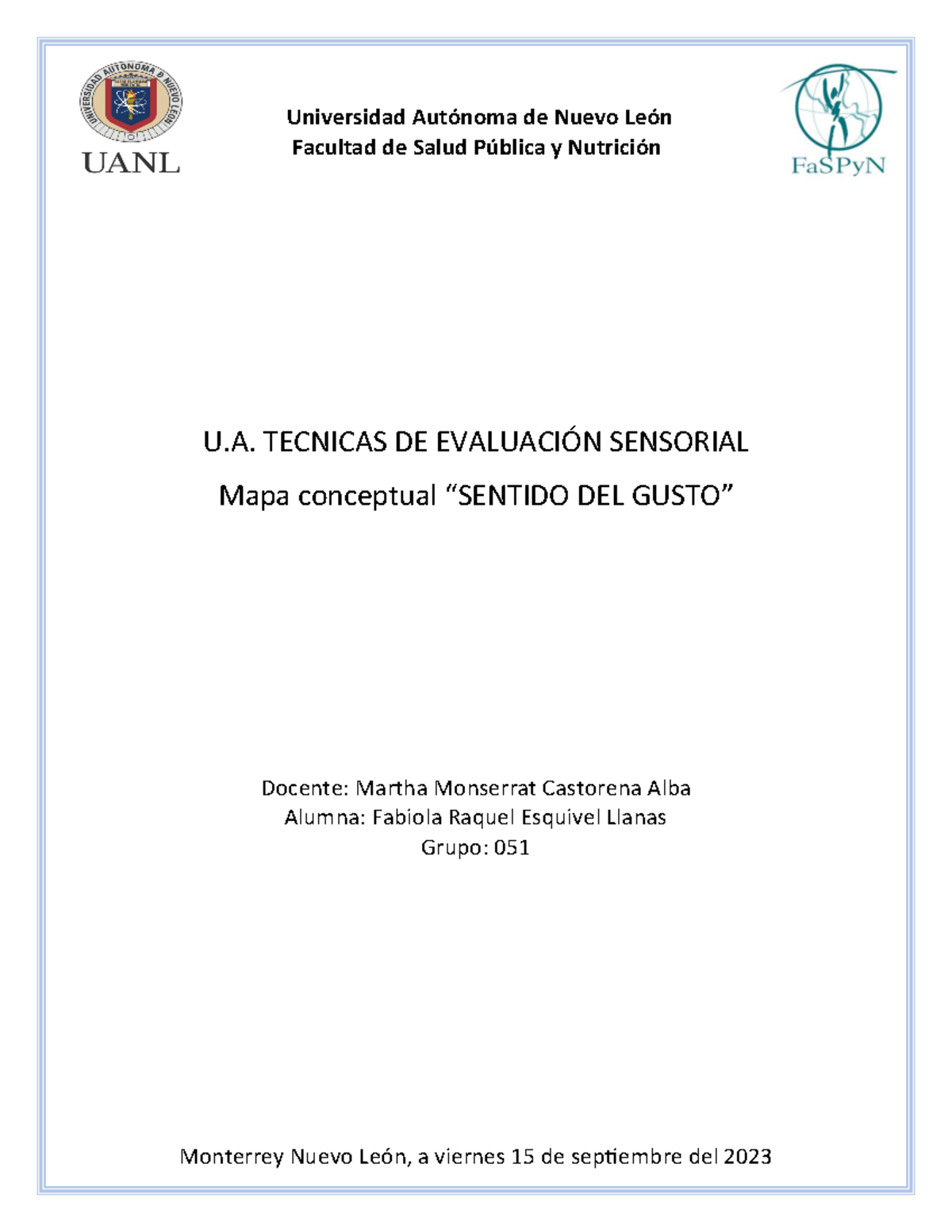 Mapa Conceptual sobre el Sentido del Gusto - U.A. TECNICAS DE ...