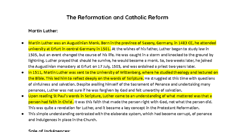 HIST 201: The Reformation and Catholic Reform - Martin Luther's Impact ...