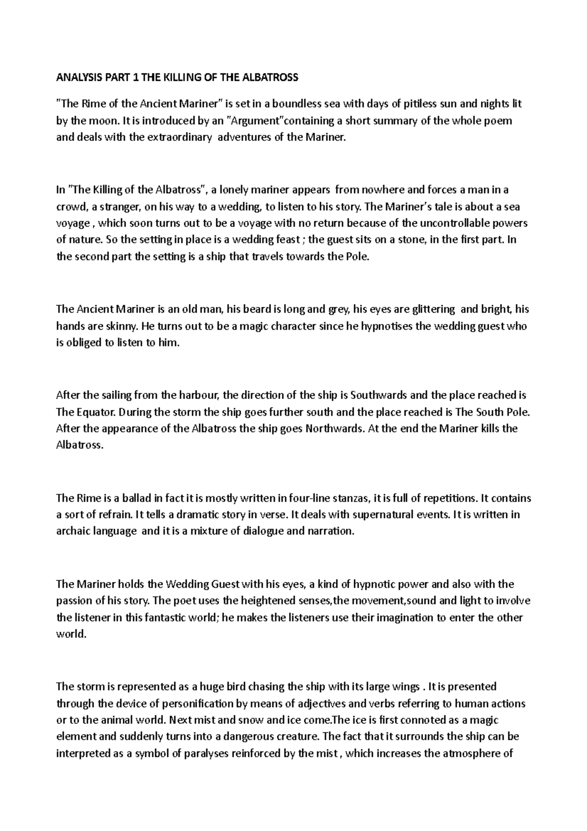 Analysis PART 1 THE Killing OF THE Albatross - ANALYSIS PART 1 THE ...