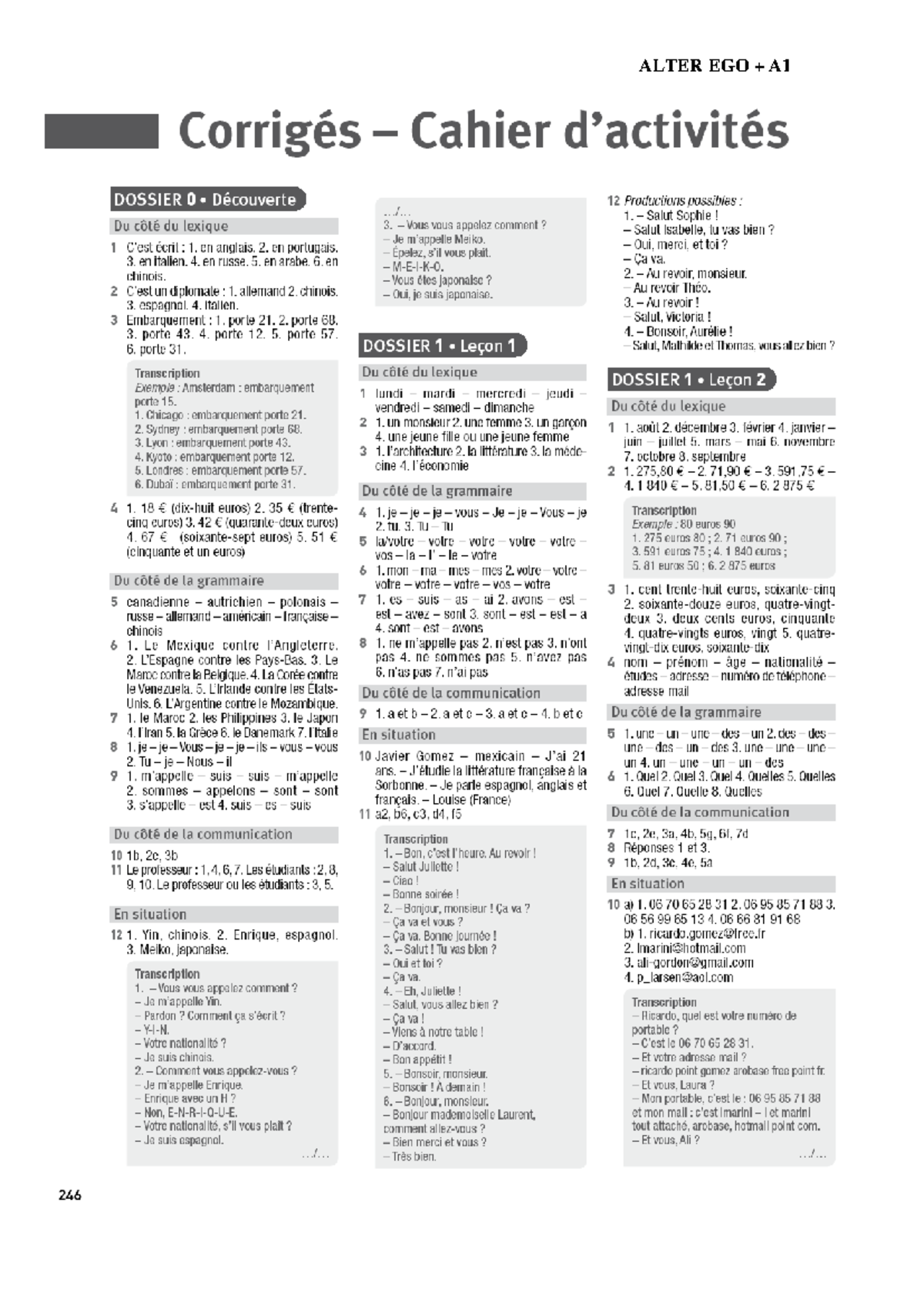 Alter ego a1 solutions pdf - French language - Studocu