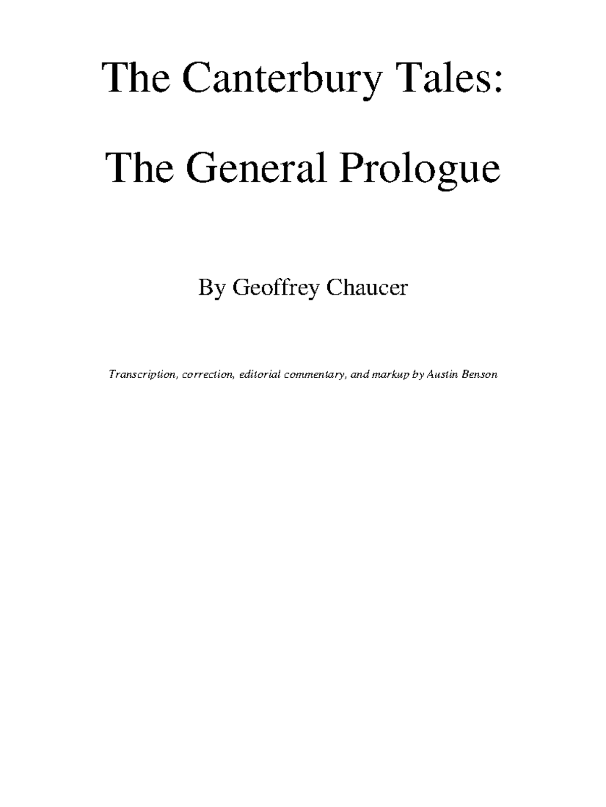 Chaucer's The Canterbury Tales: General Prologue Notes (ENG 101) - Studocu