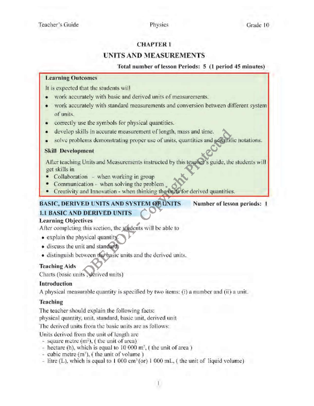 Grade 10 Physics Teacher's Guide: Chapter 1 - Units and Measurements ...