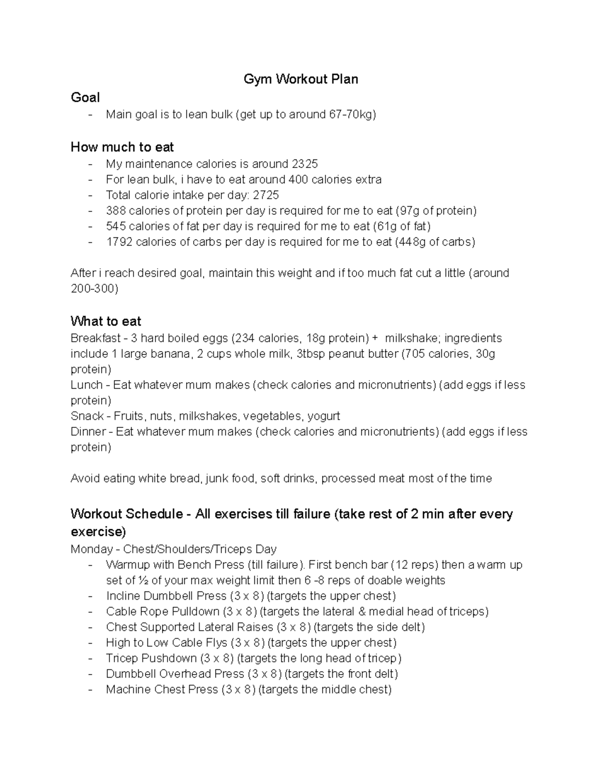 Lean Bulk Gym Workout Plan: Calories, Diet & Weekly Schedule - Studocu