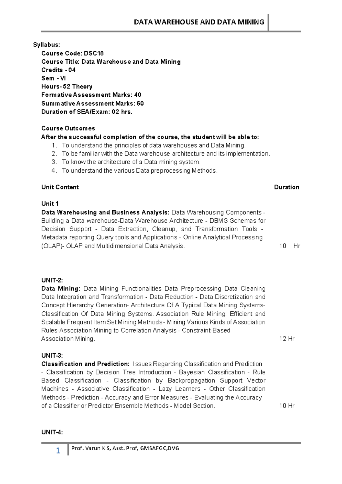 DWDM 1,2 - Data Warehouse and Data Mining Course Notes - Studocu