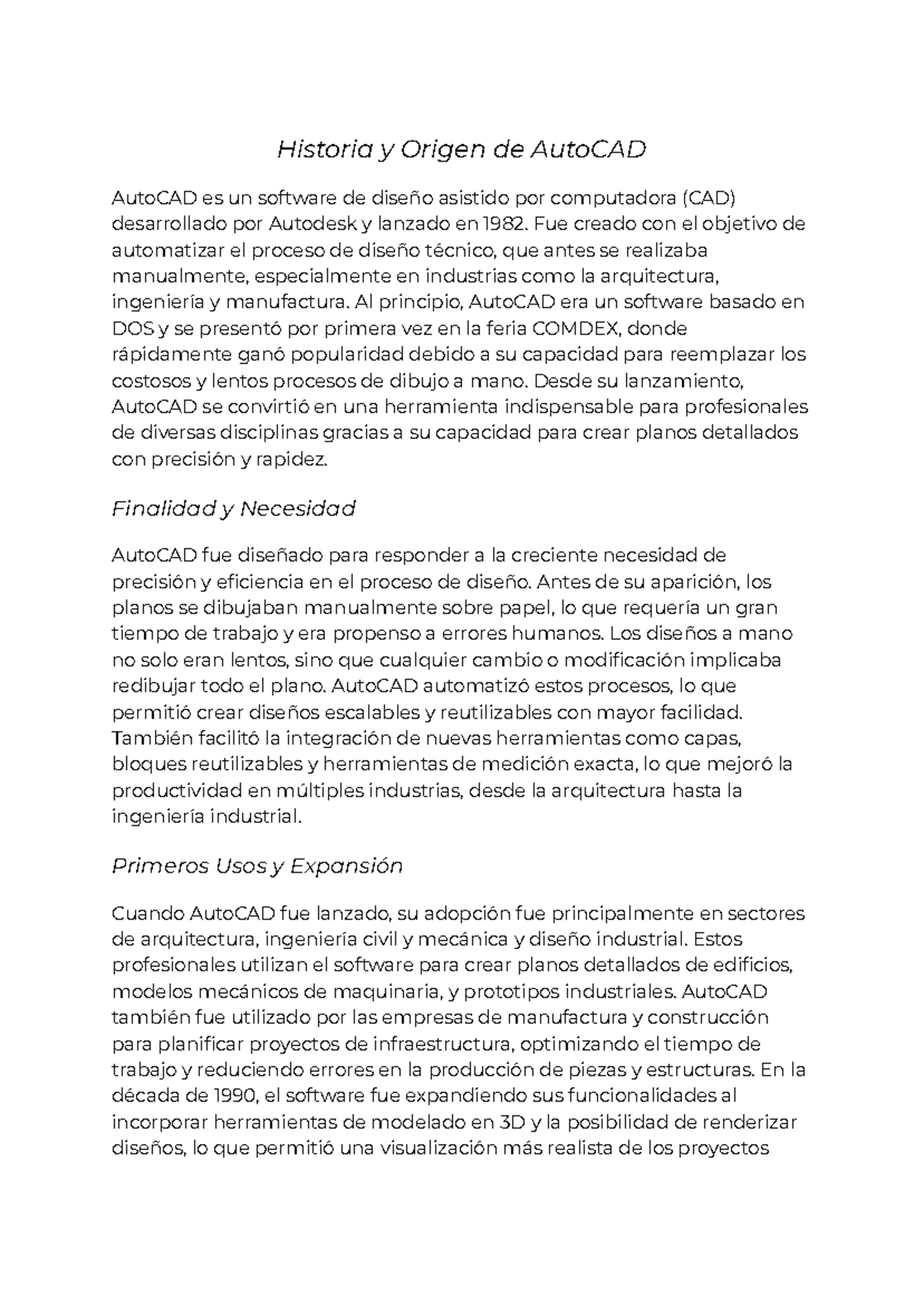 Historia y Evolución de AutoCAD: Un Análisis Detallado - Studocu