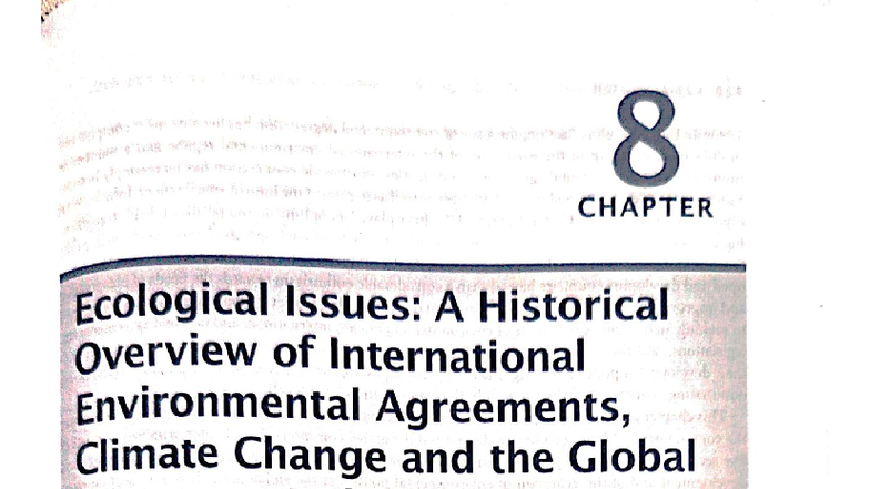 CS 138: Chapter 8 - Ecological Issues and International Environmental ...