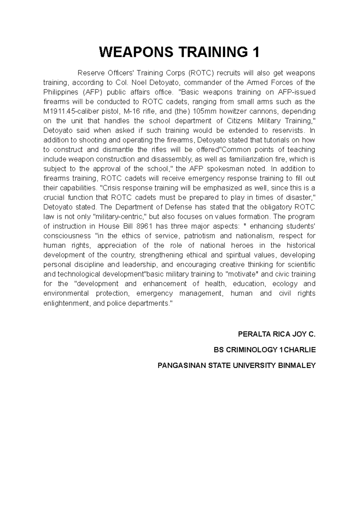 Weapons Training Insights for ROTC Cadets - BS CRIMINOLOGY 1CHARLIE ...