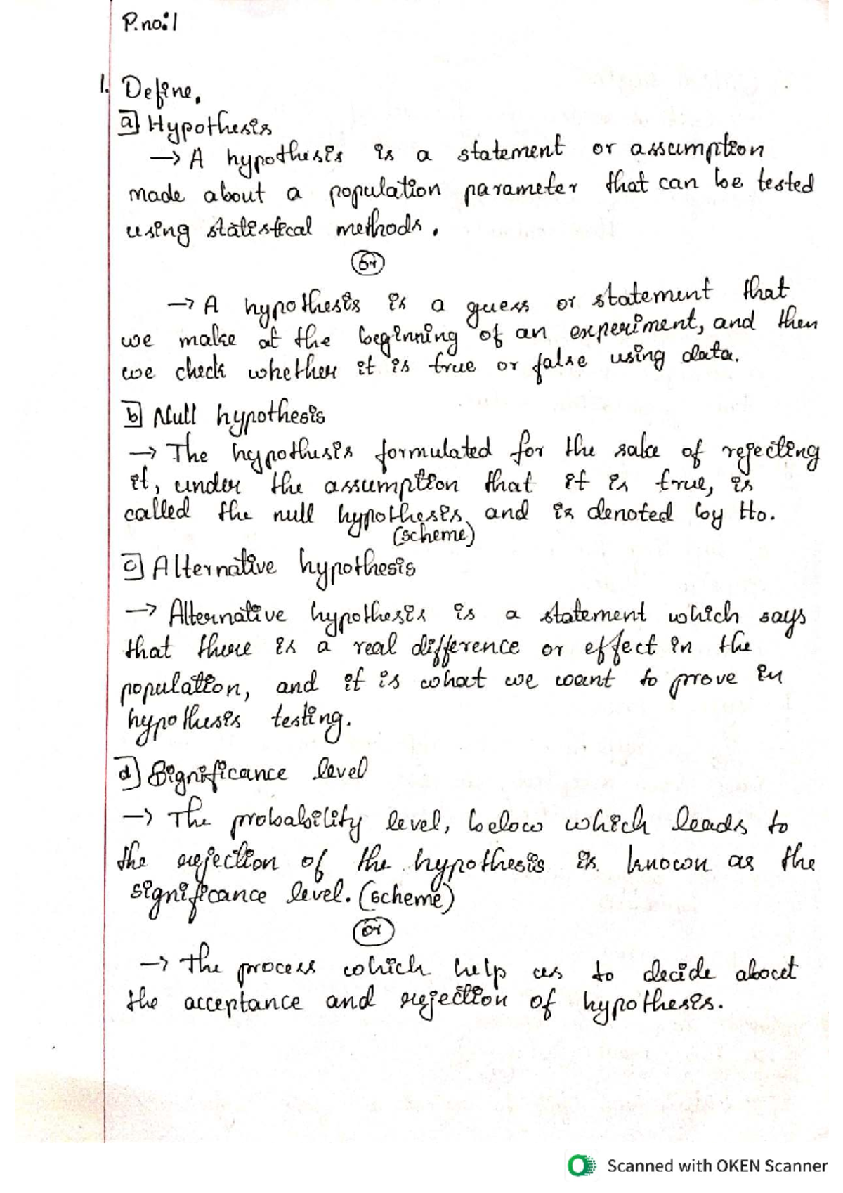 Definitions of Hypothesis Testing Concepts - P.no:l 1 - Studocu