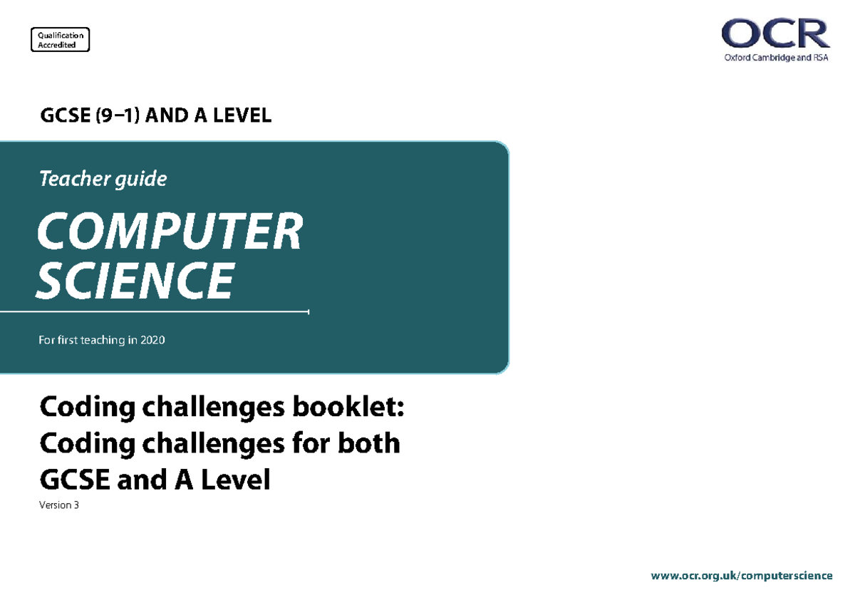 OCR 2020 Coding Challenges Booklet for GCSE & A Level Computer Science ...