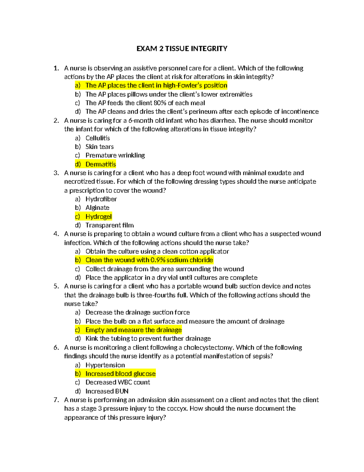 EXAM 2: Tissue Integrity & Wound Care Concepts - Studocu