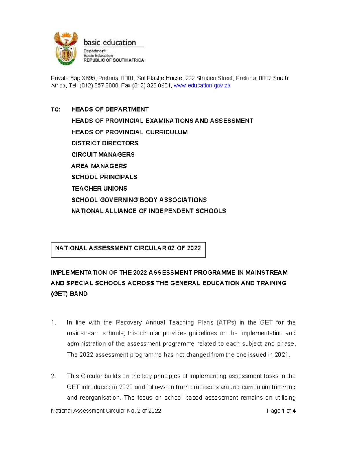 National Assessment Circular No. 2 for 2022 Implementation Guidelines ...