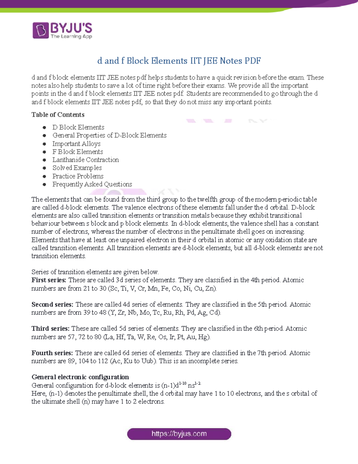 D & F Block Elements: Comprehensive IIT JEE Notes PDF - Studocu