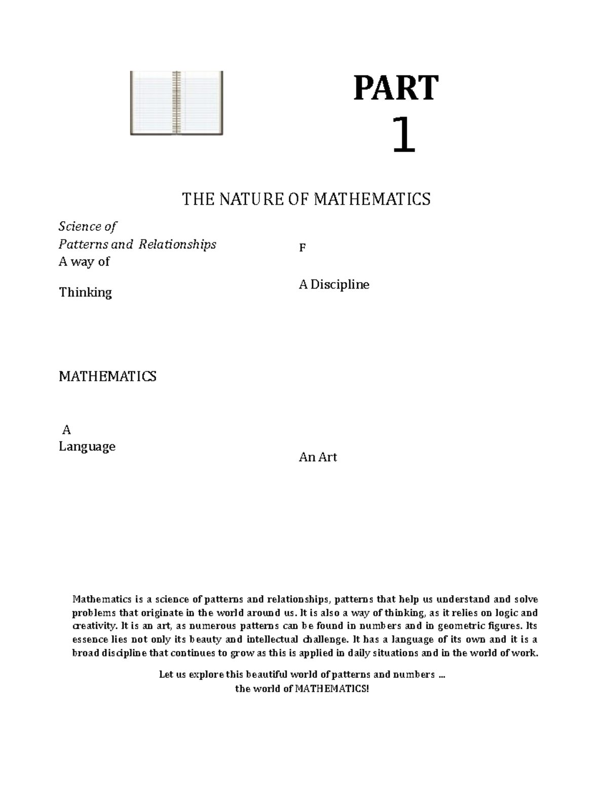 Chapter 1 - Patterns and Numbers in the World - PART 1 THE NATURE OF ...