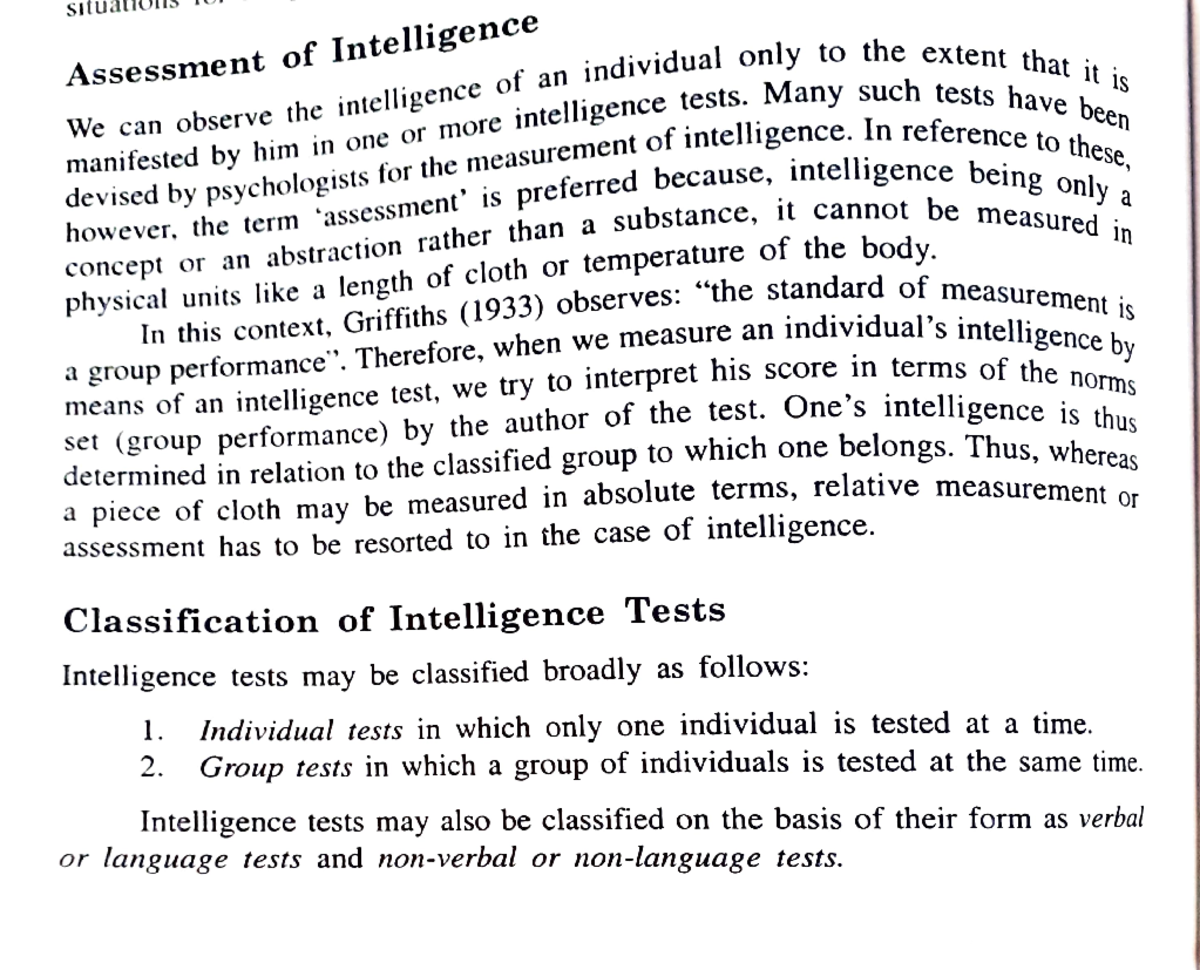Assessment and Classification of Intelligence Tests - 2 - Studocu