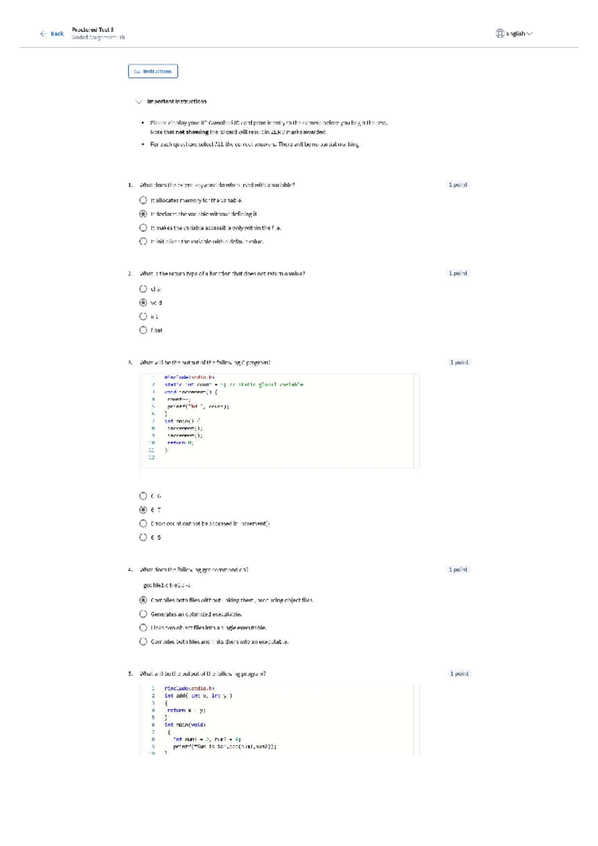 DA104 Proctored Test 3 - PYQS Graded Assignment Instructions - Studocu