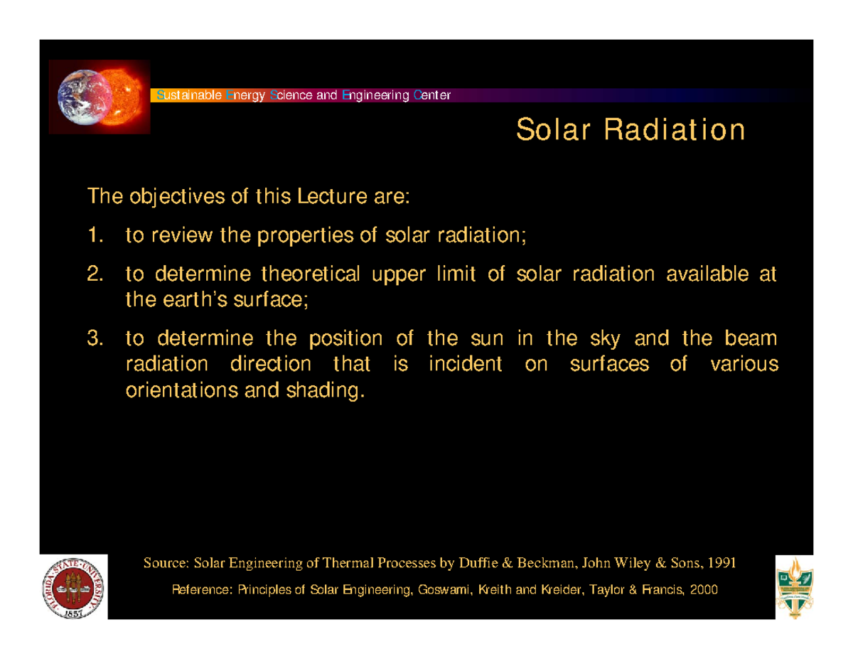 Solar Radiation - Lecture - Sustainable Energy Science and Engineering ...