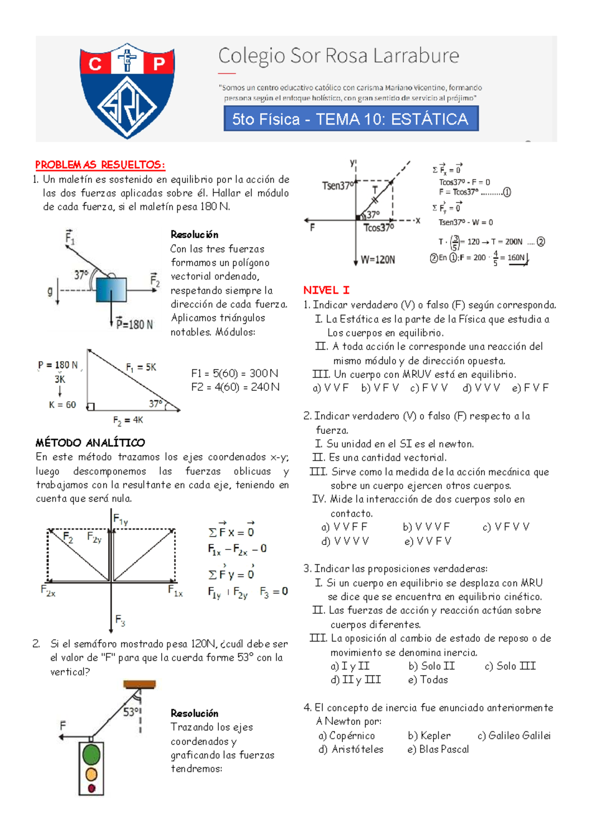 5to Física TEMA 10: Estática - Problemas Resueltos y Ejercicios - Studocu