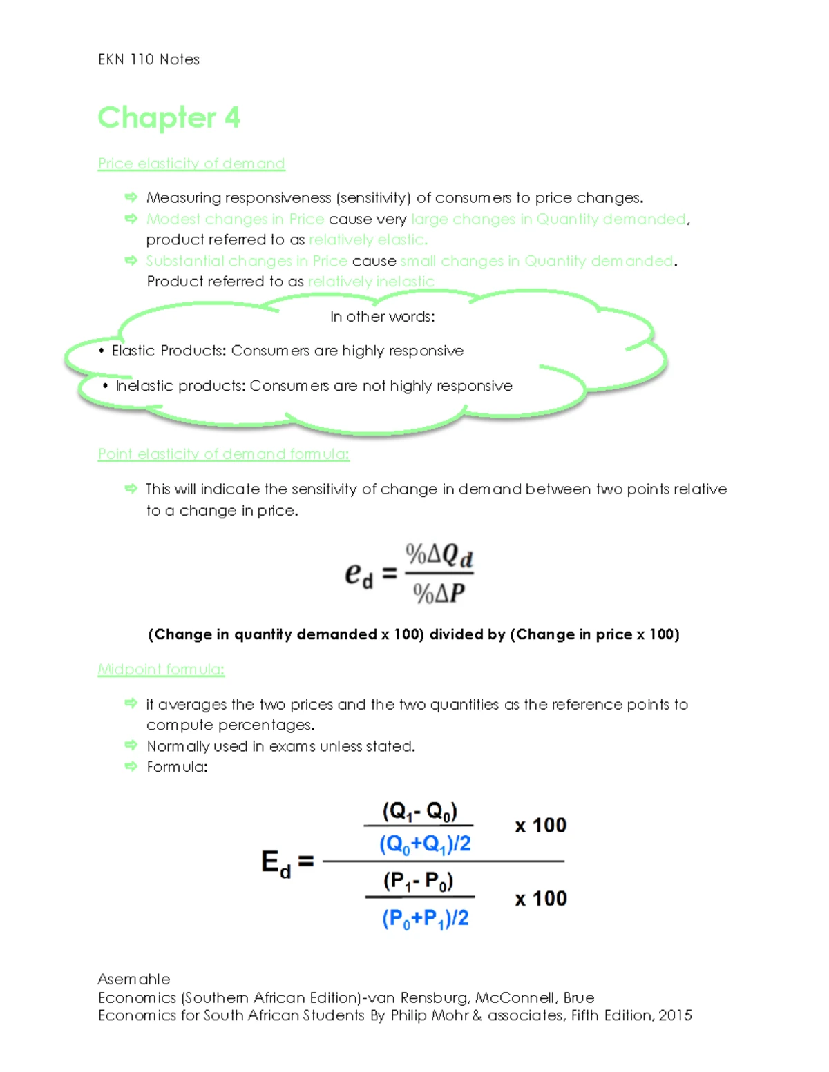 Chapter 4 - Notes - Chapter 4 Extensions of demand and supply analysis ...